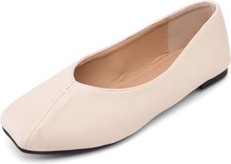 Generic Semelle Fine & Cuir Grenu Ballerines Femme (Tailles 32-54) 1cm Bout Carr&eacute; Chaussures &agrave; Enfiler - L&eacute;ger Large Printemps & Automne,Dusty Almond,34 EU