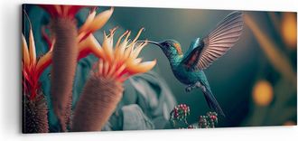 Arttor Panorama Bilder auf Leinwand 100x40cm Leinwandbild Vogel Exotisch Blume Gro&szlig; Wanddeko Bild Schlafzimmer K&uuml;che Wandbilder Dekoration Wohnzimmer Wall De