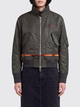 sacai Blouson bomber en coton m&eacute;lang&eacute; avec col classique et fermeture zipp&eacute;e