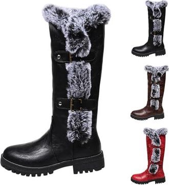 Generic Bottes dhiver mi-mollet thermiques doubl&eacute;es de fourrure pour femme - &Eacute;paisses et chaudes &agrave; talon bas - R&eacute;sistantes &agrave; lusure - Antid&eacute;rapantes - Avec bo