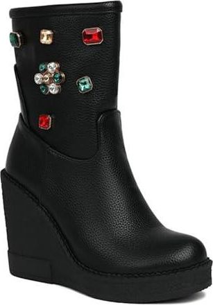 Generic Bottines dhiver &agrave; talon compens&eacute; &agrave; bout rond pour femme avec strass, Noir, 40.5 EU
