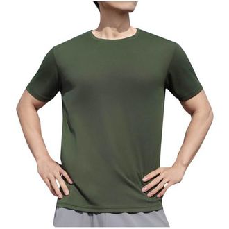 Generic T-shirt &agrave; col rond uni d&eacute;contract&eacute; classique polyvalent extensible l&eacute;ger respirant basique &agrave; manches courtes pour course &agrave; pied gym, Vert kaki., 3XL