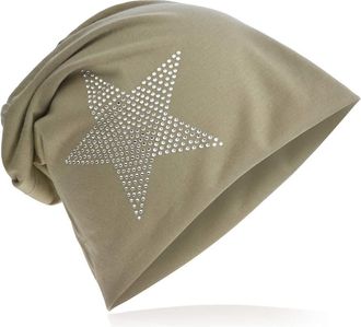 Miobo Jersey Slouch Beanie Long M&uuml;tze Stern mit Strass Stern Applikation,Sand