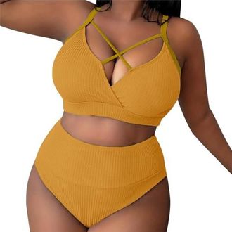Generic Ensemble de bikini push-up 2 pi&egrave;ces pour femme, maillot de bain dos nu, taille haute, triangulaire, maillot de bain basique d&eacute;t&eacute; pour femme, jaune, XX