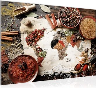 Runa Art Bild Küche Gewürze Modern Wandbilder Esszimmer Küchenbilder 1 Teilig - Made In Germany - Weltkarte Bunt Flur 030015b