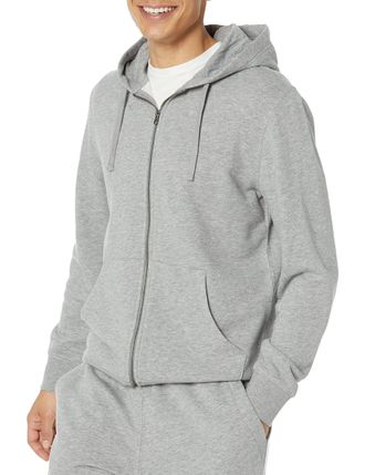 Amazon Essentials Herren Langärmliger French-Terry-Hoodie mit durchgehendem Reißverschluss (erhältlich in den Größen Big & Tall), Grau Meliert, XXL