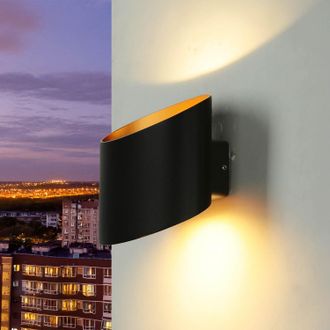 Licht-Erlebnisse LED Au&szlig;en-Wandleuchte 5W aus Aludruckguss schwarz-gold modern IP54 Up&Down f&uuml;r Garten Terrasse Hauswand Hof Garten Au&szlig;enleuchte Au&szlig;enlampe Wandlampe