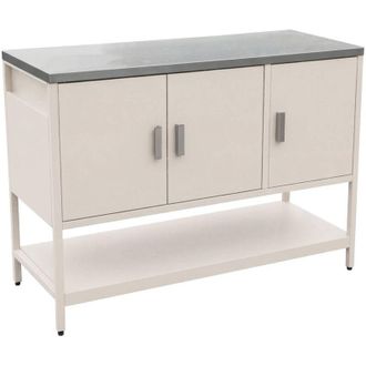 Sweeek Cuisine dext&eacute;rieure en acier beige 3 portes.1 &eacute;tag&egrave;re L120cm