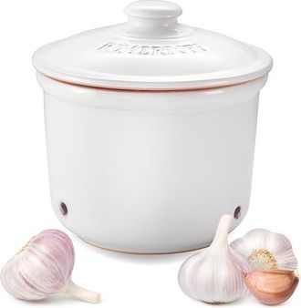Römertopf Römertopf Knoblauchtopf MINI aus Naturton, weiß, Ø 12,5 x 13 cm, ca. 200 g, belüfteter Keramik-Vorratstopf mit 3 Lüftungslöchern, innen glasiert & spü