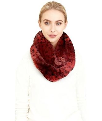 Lina & Lily &Eacute;charpe Loop Snood Femme Hiver Motif L&eacute;opard en Fausse Fourrure (L&eacute;opard Rouge Noir)