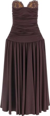 Magda Butrym robe mi-longue en dentelle - Marron