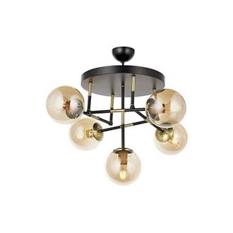 Opviq Modern Industrial Chandelier, Black & Gold, 40 cm Length, 60 cm Diameter | 5 x E27 Max 6W | Stylish Lighting for Home & Office, IP20 Rated