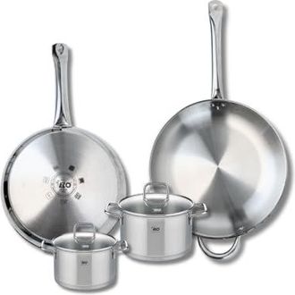 Fackelmann ELO 9508650 Batterie de cuisine 4 pièces, Ensemble de 2 Poêles de cuisson 28 et 32 cm et 2 faitouts 14 et 16 cm Elo Profi Citrin, inox, induction