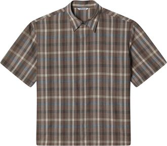 Auralee Homme, Chemises, Multicolore, Taille: XS Chemise &agrave; Manches Courtes &agrave; Carreaux en Laine Tropicale Super Fine