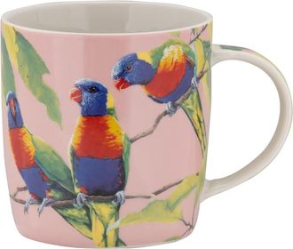 Maxwell & Williams DX1124 Kaffee-Becher rund Loris, 370 ml - Porzellan-Tasse, Bird Talk, Tier-Motiv bunt, Geschenkbox