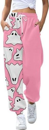 Generic Pantalon de surv&ecirc;tement taille haute pour femme - Pantalon de jogging sportif et actif avec poches - Pantalon ample pour femme de petite taille, rose,