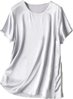 Generic Chemise en satin de couleur unie pour femme - Décontractée - Col rond - Manches courtes, 13, M