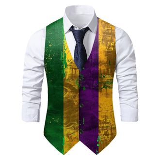 Generic Herren Weste Karneval Kost&uuml;m Bunt Bedruckt Masken Muster Anzugweste V-Ausschnitt Fasching Party Outfit Venedig Themenparty Herrenweste f&uuml;r B&uuml;hne Umzug