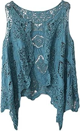 ORANDESIGNE Femmes Gilet Cardigan &eacute;t&eacute; Hippie Gilet Crochet Creux Dentelle Irr&eacute;guli&egrave;re Boho sans Manches Cardigan Court Gilet Irr&eacute;gulier Ajour&eacute; Cardigan Beachwear 