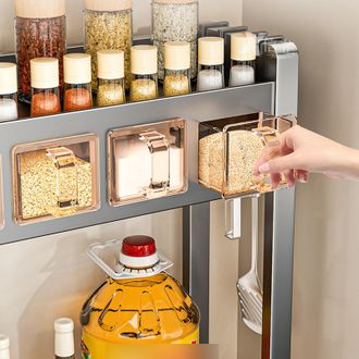 Generic Doppelschichtiges Gewürzregal, verbreitertes Arbeitsplattenregal mit stärkerer Tragfähigkeit, mit hohler Aufbewahrungsbox for Geschirr, geeignet for d