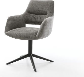 DELIFE Drehstuhl Yago-Flex mit Armlehnen Boucl&eacute; Soft Schlamm Fu&szlig;kreuz Schwarz 360&deg; drehbar Wippfunktion Taschenfederkern, Esszimmerst&uuml;hle