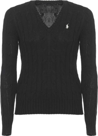 Ralph Lauren Femme, Pulls, Noir, Taille: 38 FR Pull en coton tress&eacute; &agrave; col en V