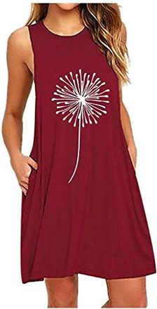 Generic Robe midi avec poches pour femme - Robe débardeur pour femme - Robe dété sans manches noire taille 46 - Robe courte droite en coton - Robe ample, bord