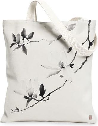 Generic Sac fourre-tout en toile motif magnolias printaniers 33 x 38,1 cm, motif fleurs chinoises, sac d&eacute;picerie r&eacute;utilisable pour femme, peinture florale, d&eacute;