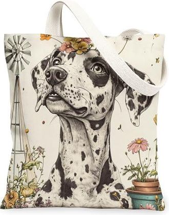 Generic Spring Catahoulas Sac fourre-tout en toile r&eacute;utilisable pour faire du shopping Motif chien l&eacute;opard 33 x 38,1 cm Sac d&eacute;picerie r&eacute;utilisable pour femme,