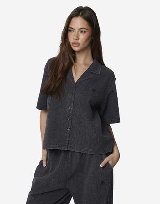 Good For Nothing Chemise en cr&eacute;pon de coton avec col &agrave; revers - Noir