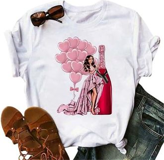 Keephen Verre &agrave; Vin T-Shirt pour Femmes Nouveaut&eacute; Verre &agrave; Vin Impression 3D T-Shirts &Eacute;t&eacute; Col Rond Manches Courtes Chemises &Eacute;t&eacute; Tee Casual Tops