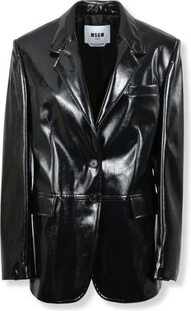 Msgm Msgm, Femme, Vestes, Noir, Taille: 40 FR Veste en vinyle &agrave; simple boutonnage