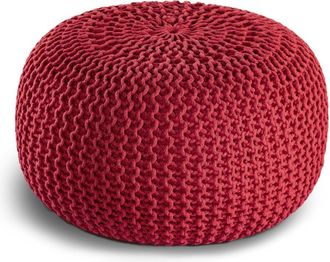 Casamia Pouf Ø 55 o. 45 cm Strickhocker Sitzpouf Bodenkissen Premium Outdoor nachhaltig Größe ø 45 cm, Farbe rot - Tango red