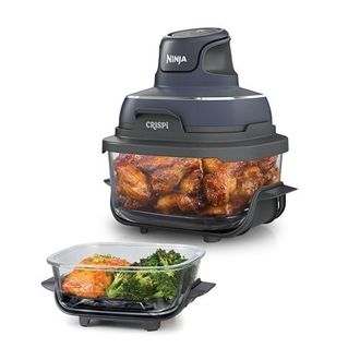 Ninja CRISPi Air Fryer Design Compact, 2 Capacités Interchangeables en Verre avec Couvercles, Capacité 3,8L ou 1,4L, 4-en-1, Pièces Amovibles lavables au la