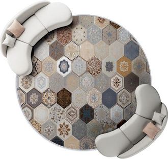 Generic Tapis Lavable et Antid&eacute;rapant Beige pour Salon Salle &agrave; Manger Chambre Adulte et Ado Cuisine - Tapis Motif Traditionnel R&eacute;tro Carrelage G&eacute;om&eacute;trique, Po