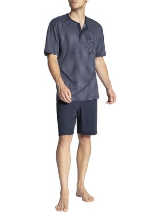 CALIDA Relax Streamline Kurz-Pyjama mit Knopfleiste Herren, aus 100% Baumwolle, Hose mit stoffbezogenem Gummibund