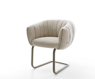 DELIFE Freischwinger Jada-Flex Webstoff Soft Beige Freischwinger flach Effektfinish Titan Taschenfederkern, Esszimmerst&uuml;hle