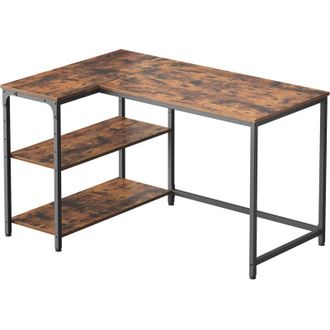 Vasagle Bureau en L, &Eacute;tag&egrave;res R&eacute;glables avec Rangement, 110 x 80 cm, Marron