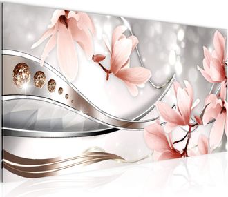 Runa Art Wandbild Blumen Magnolie 1 Teilig 100 x 40 cm Modern Bild auf Vlies Leinwand Abstrakt Wohnzimmer Rosa Grau 207212a