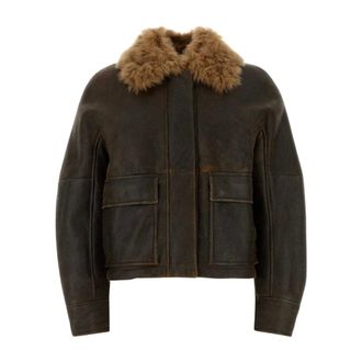 Brunello Cucinelli Veste Aviateur en Shearling avec Monili - Femme - Vestes - Brun - Taille: 36 FR