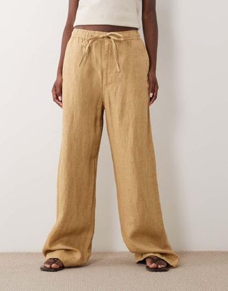 Polo Ralph Lauren Pantalon large en lin m&eacute;lang&eacute; - Camel-Neutral