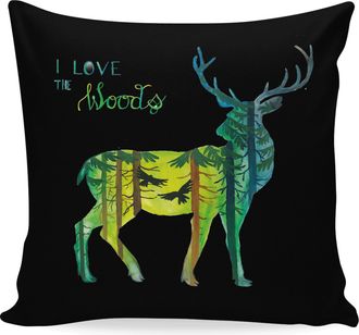 Mr. & Mrs. Panda Zierkissen Hirsch I Love The Woods - Geschenk, Natur, Kissenhülle 40x40, Outdoor, Frühlings Deko, Sofakissen 40x40, Kissen 40x40