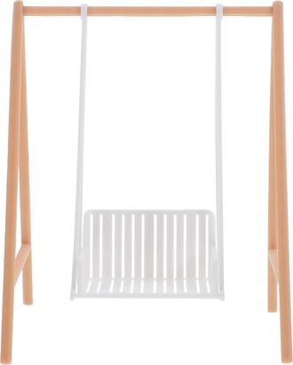 NUOBESTY Miniatur Puppenhaus Schaukel aus Robustem Holz Kleine Gartenschaukel für Puppen Detailreiches Mikro Spielplatzzubehör für Puppenhaus Außenbereich