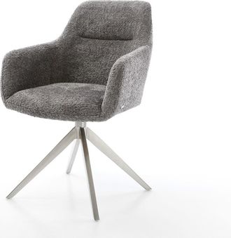 DELIFE Drehstuhl Pejo-Flex Bouclé Grau Kreuzgestell breit Edelstahl 360° drehbar Wippfunktion Taschenfederkern, Esszimmerstühle