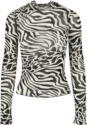 Urban Classics Ladies AOP Mesh Turtleneck Longsleeve T-Shirt, Blanc/Noir, XXXL Femme