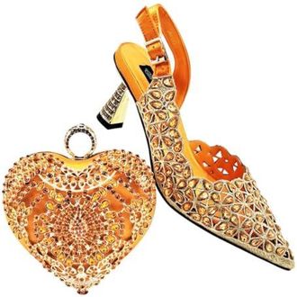 Generic Ensemble chaussures et sac à main assortis pour femme Style nigérian 2025, Orange, 40.5 EU