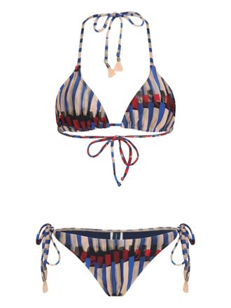 Lygia & Nanny bikini imprimé à détails de noeuds - Bleu