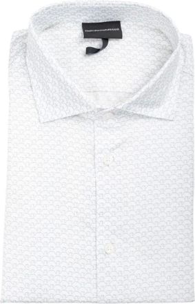 Emporio Armani Chemise en coton avec imprim&eacute; logo int&eacute;gral - Homme - Chemises - Blanc - Taille: M
