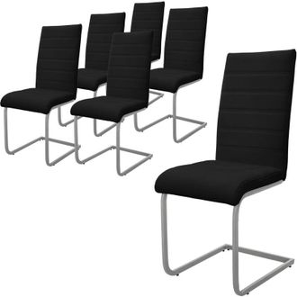 ML Design ML-Design Esszimmerst&uuml;hle 6er Set, Schwarz, Schwingstuhl, Freischwinger Stuhl mit hoher R&uuml;ckenlehne, Ergonomische K&uuml;chenst&uuml;hle aus Kunstleder &
