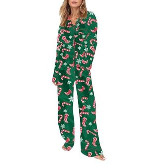 Generic Ensemble de sport 2 pi&egrave;ces pour femme - Tenue 2 pi&egrave;ces &agrave; rayures avec col en V - Haut &agrave; manches longues et pantalon large - Ensemble en tricot pour fe